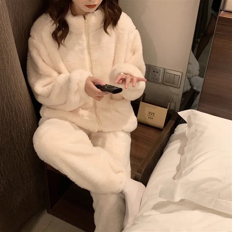 Ensemble pyjama polaire pour femme avec poches